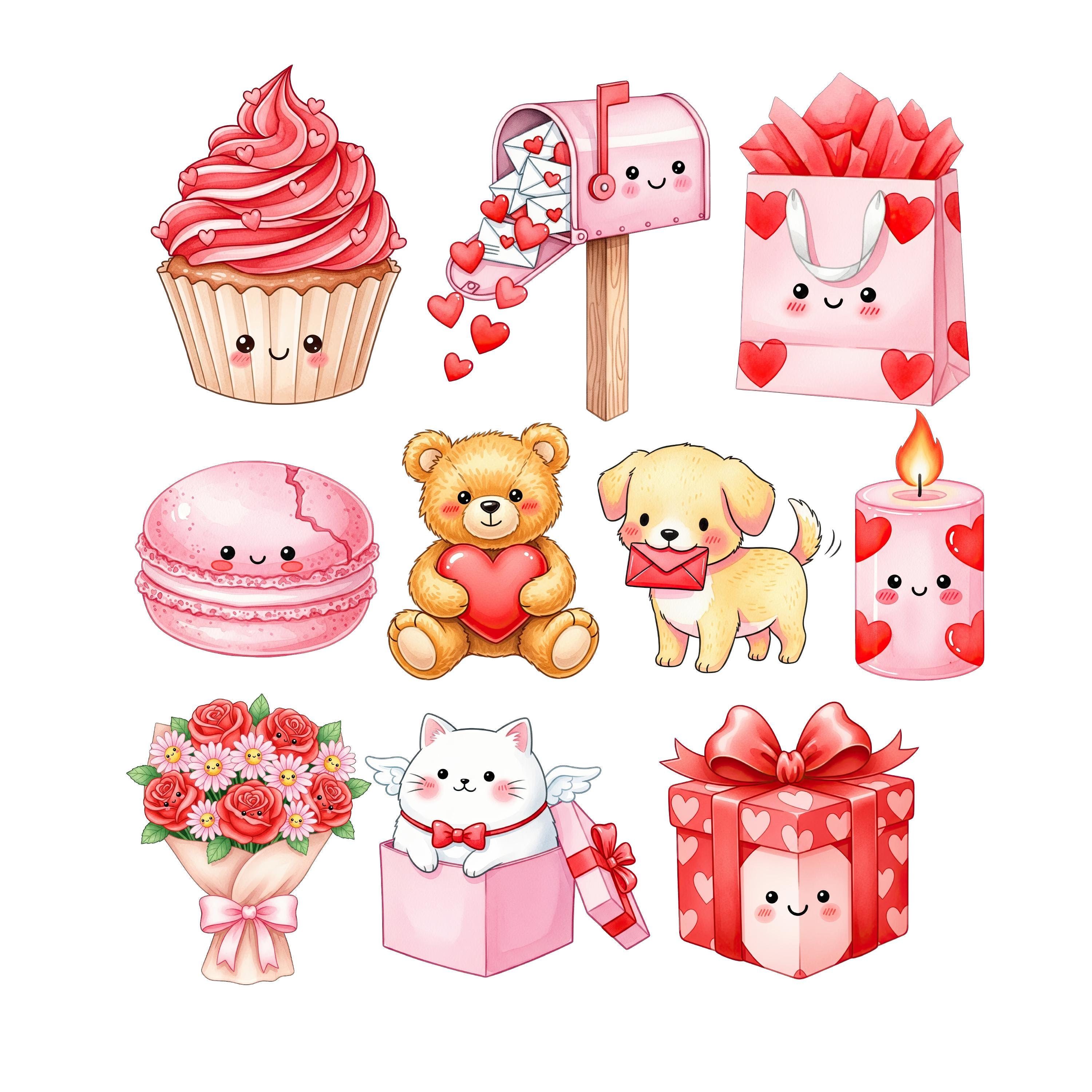 Valentine's Day Clipart Bundle, Kawaii Valentine Png, Whimsical ...