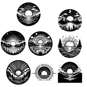 Sunrise Scene SVG Bundle, Sunrise Scene Dxf, Sunrise Scene Png, Sunrise ...