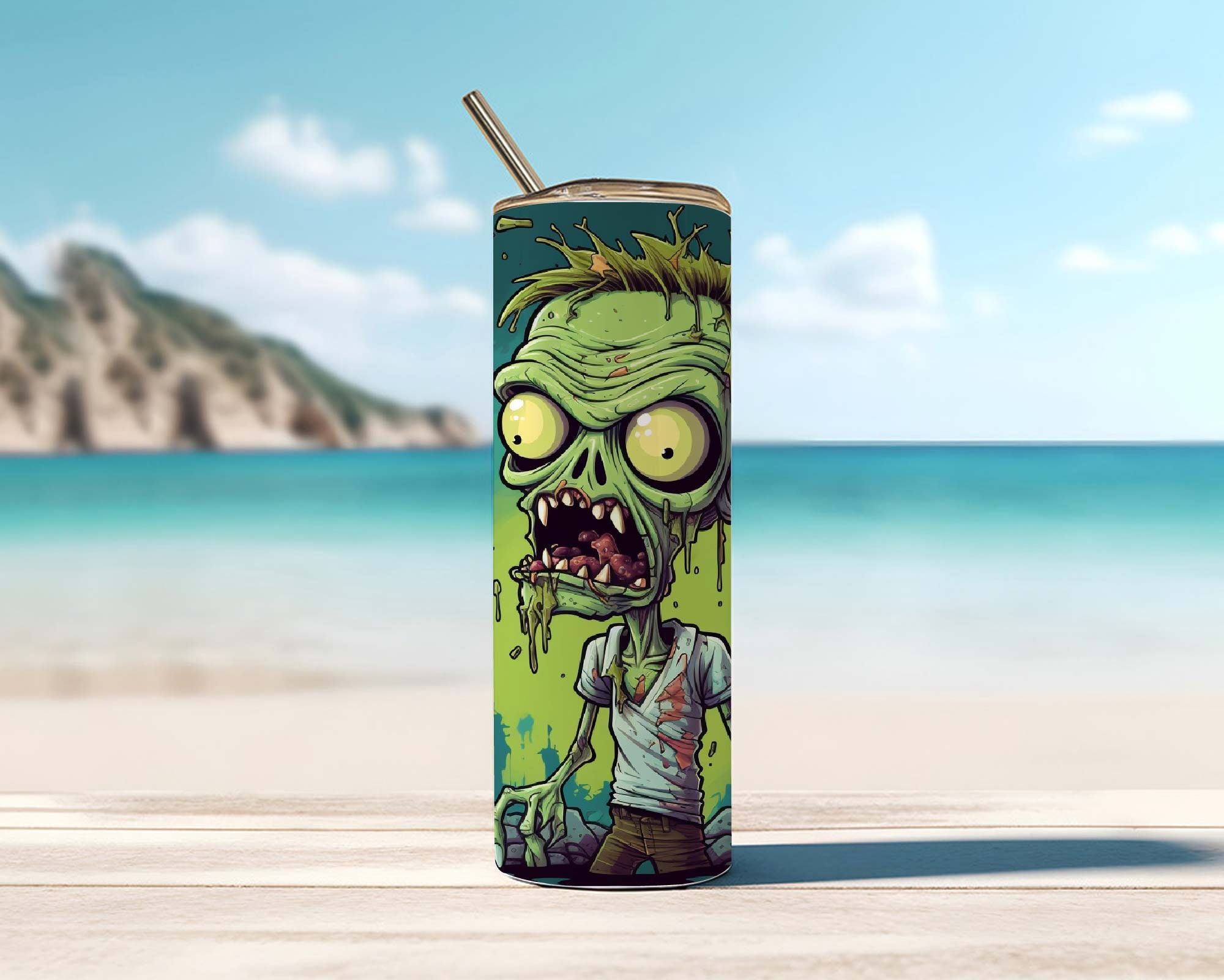 Zombie Cartoon 20oz Skinny Tumbler PNG Halloween Zombie - Etsy