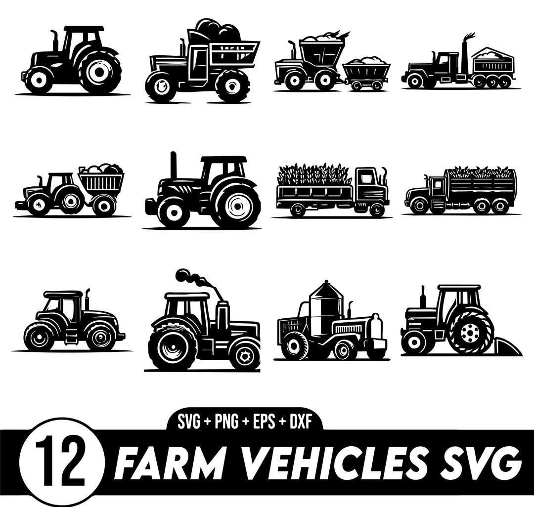 Farm Vehicles SVG Bundle, Farm Tractor Designs, Combine Harvester ...