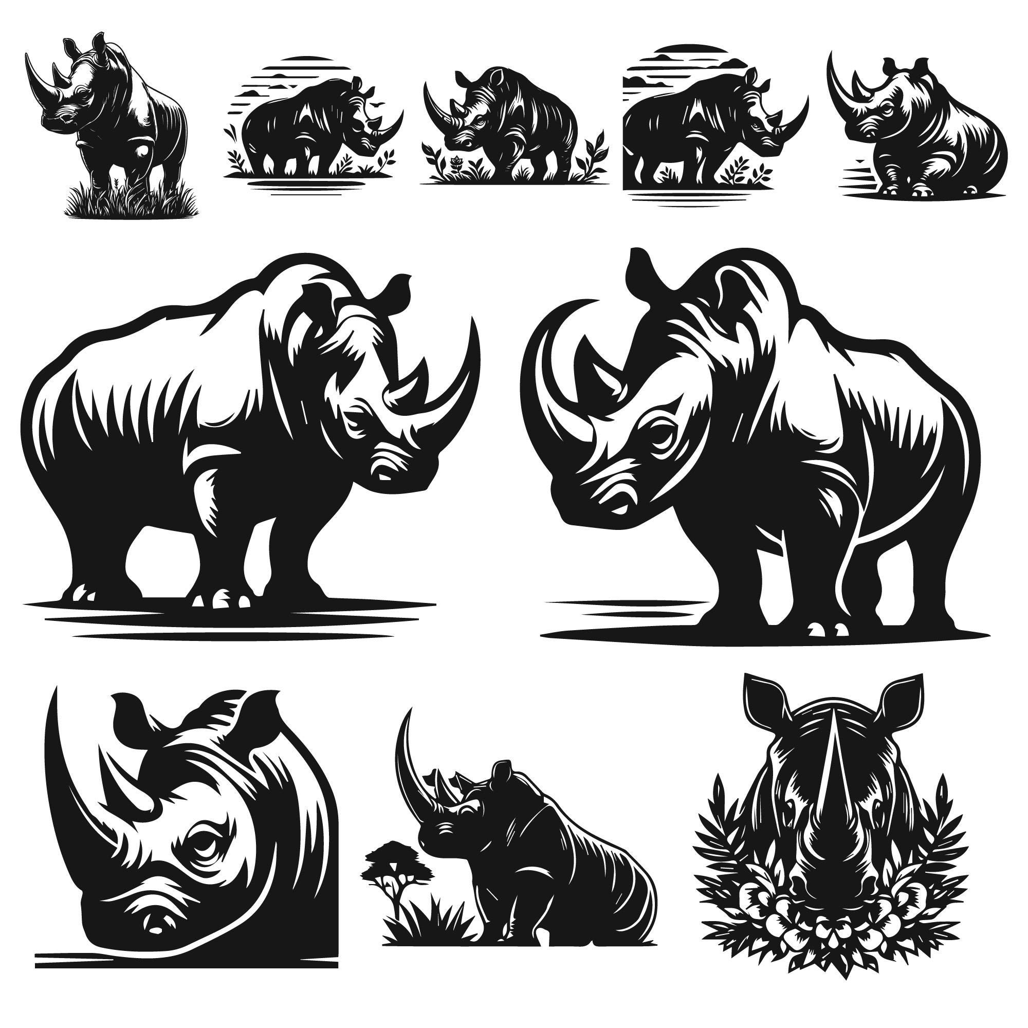 Rhino SVG Bundle, Rhinoceros Svg, Rhino Dxf, Rhino Png, Rhino Eps ...