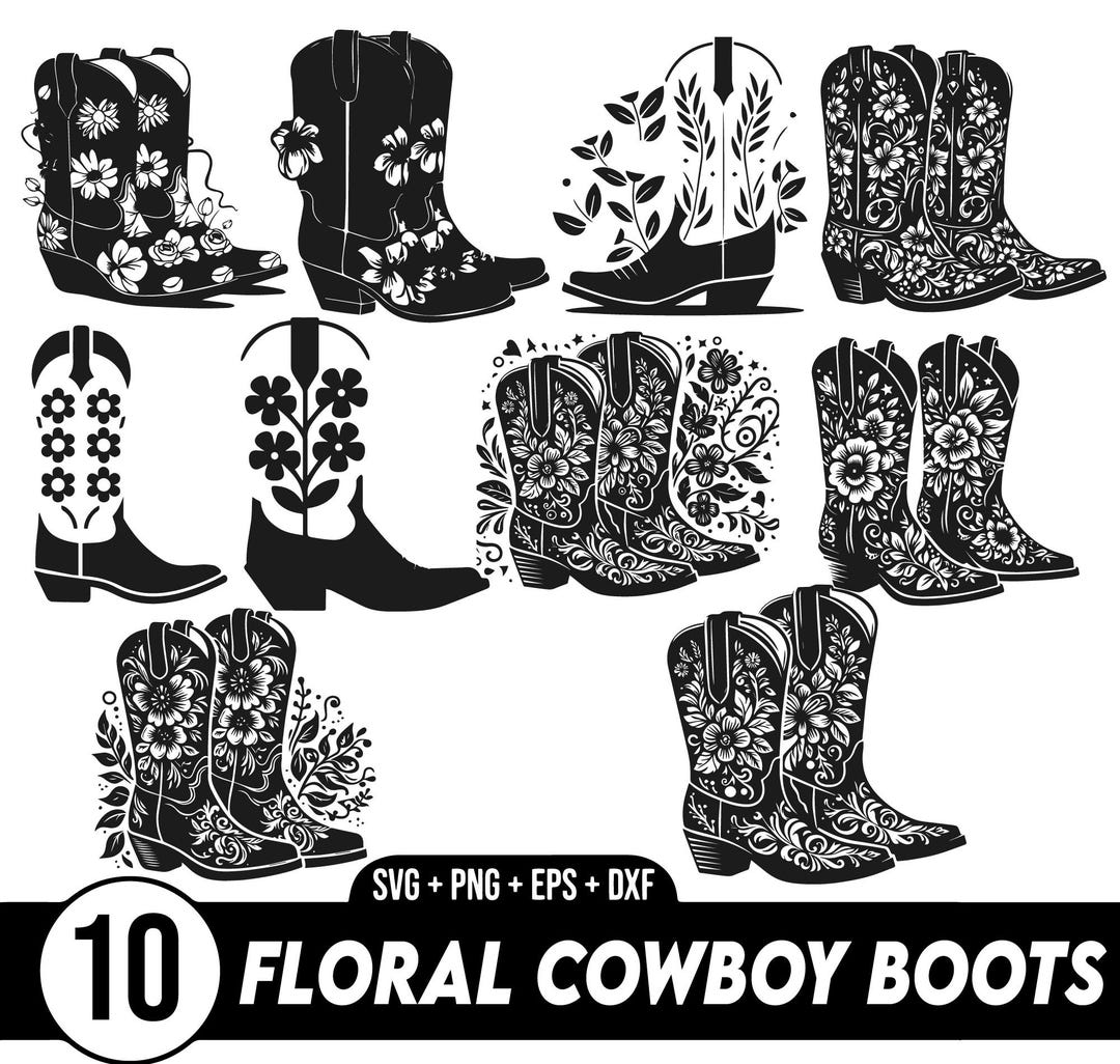 Cowboy Boot With Flowers SVG Digital Cut, Floral Cowboy Boots Svg ...