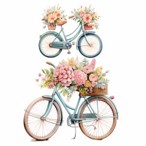 Bike With Flowers Clipart, Watercolor Floral Bicycle Clipart Bundle ...