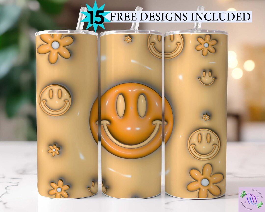 3D Bubbles Inflated Smiley Face Puff Puffy Png Tumbler Wrap Design ...