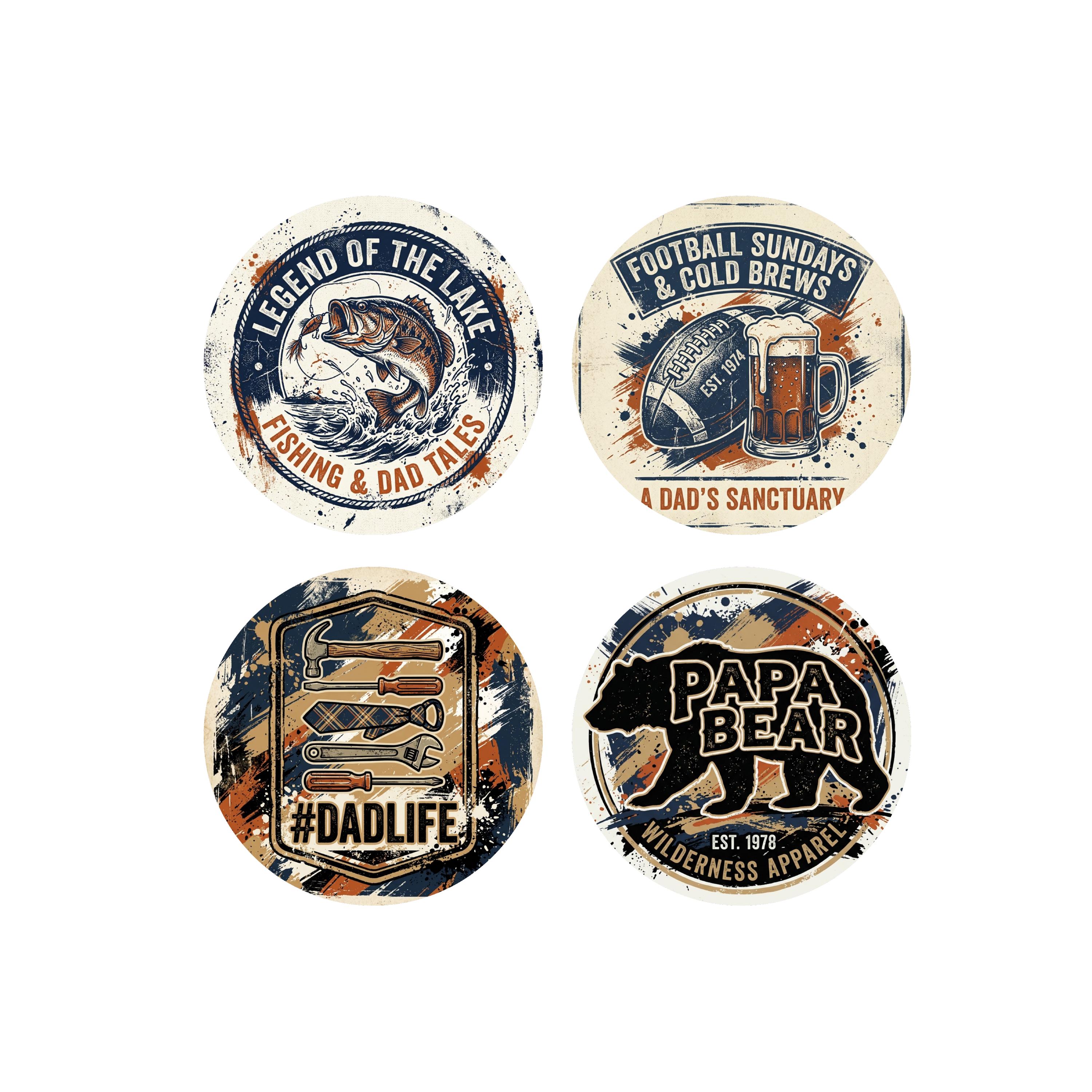Dad Car Coaster PNG Bundle, Fathers Day Car Coaster Sublimation Design ...