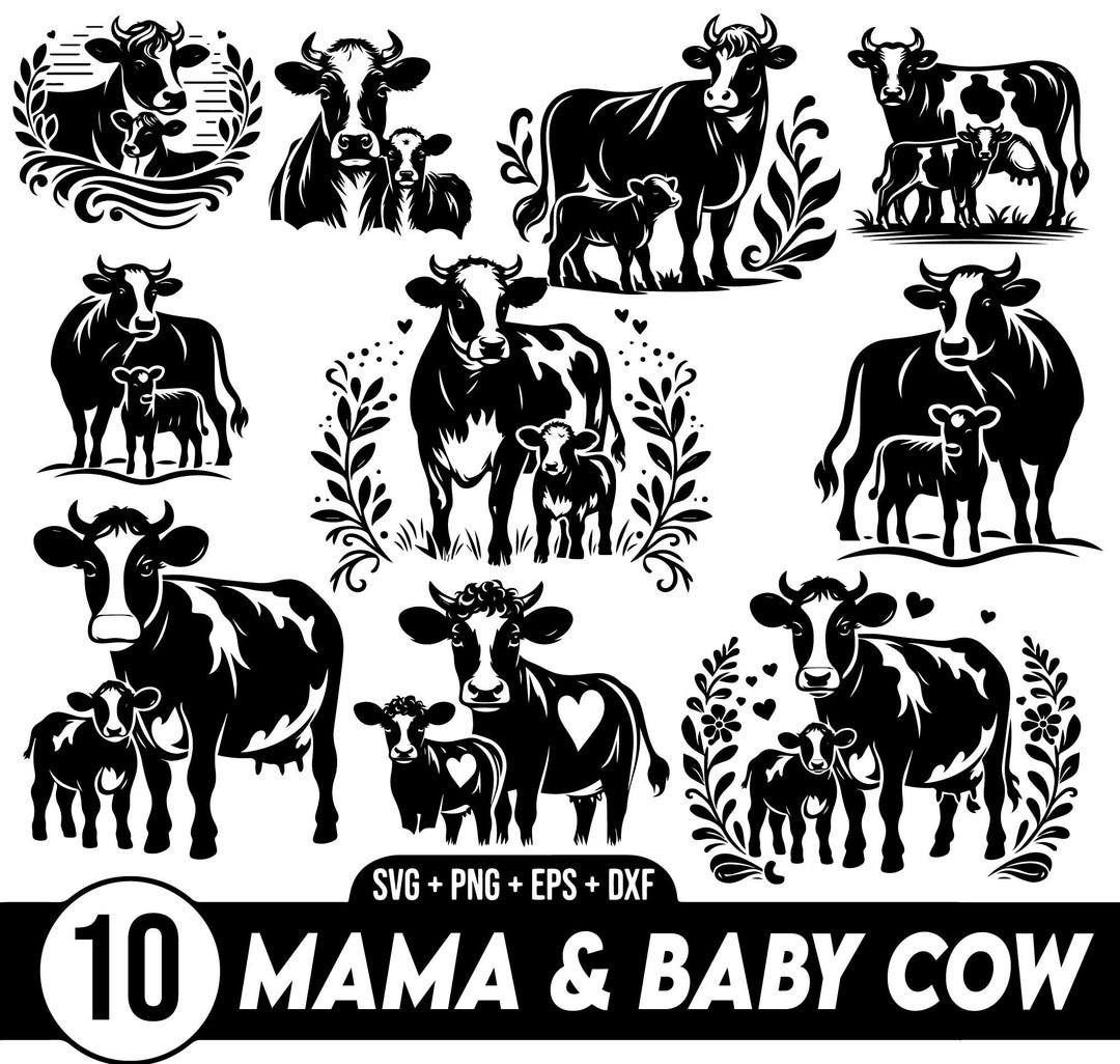 Mama and Baby Cow Svg Bundle, Mama & Baby Cow Design Svg Png Dxf Eps ...