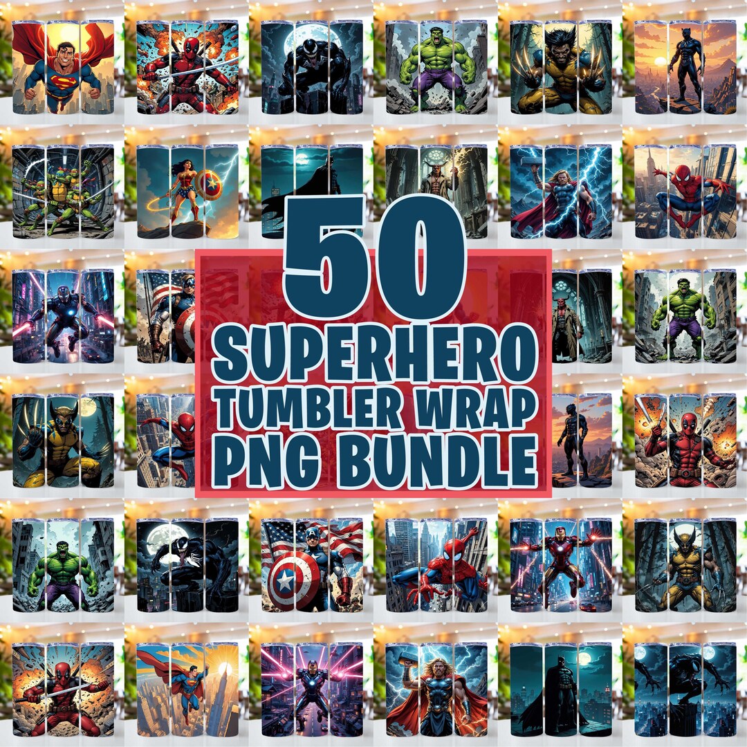 50 Superhero Tumbler Wrap Bundle, Superhero Game Characters Tumbler ...