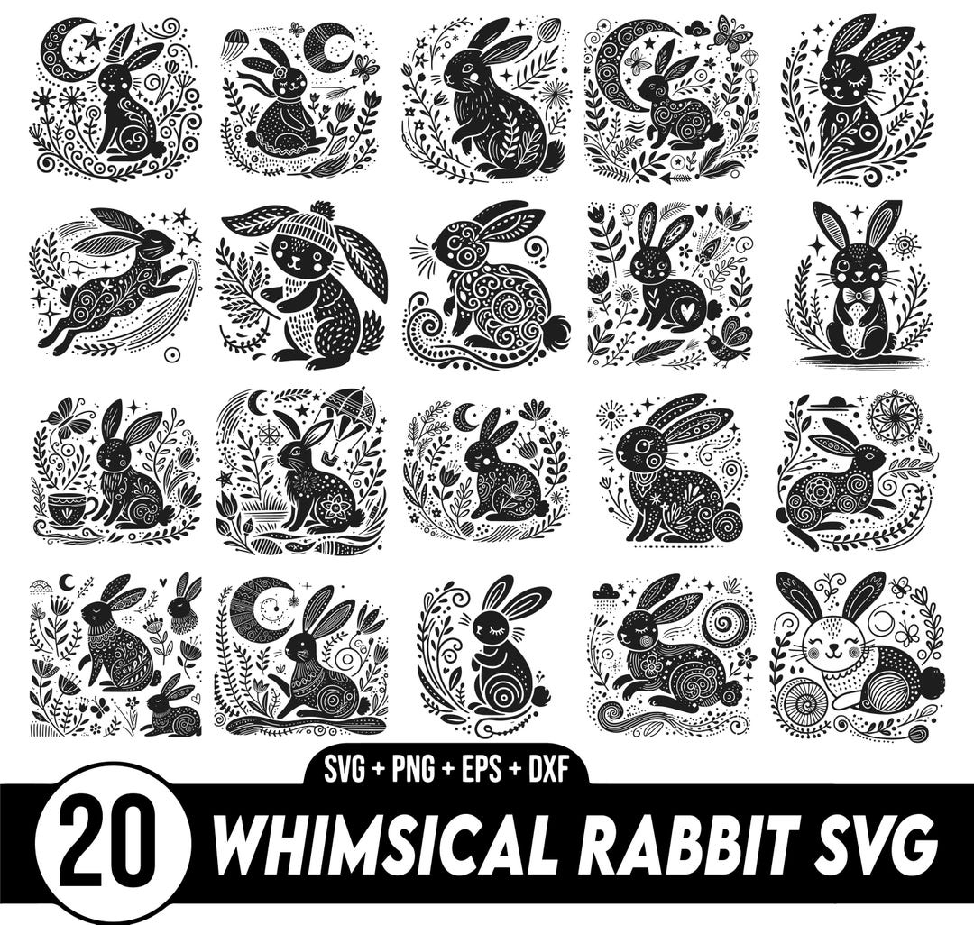 Whimsical Rabbit Svg Bundle, Rabbit SVG Bundle, Bunny Svg, Rabbit Dxf ...