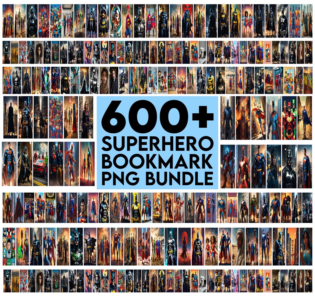 Superhero Bookmarks PNG Bundle, Superhero Printable Bookmarks, Comics ...