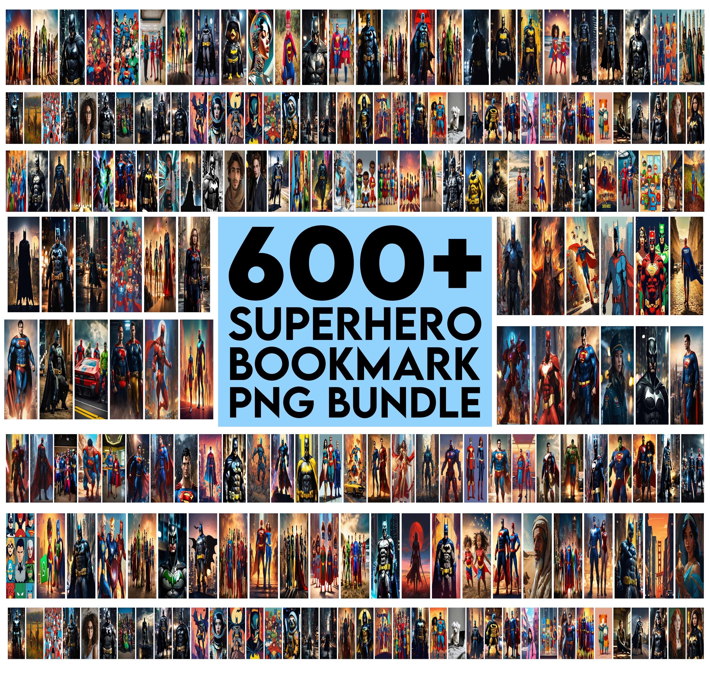 Superhero Bookmarks PNG Bundle, Superhero Printable Bookmarks, Comics ...