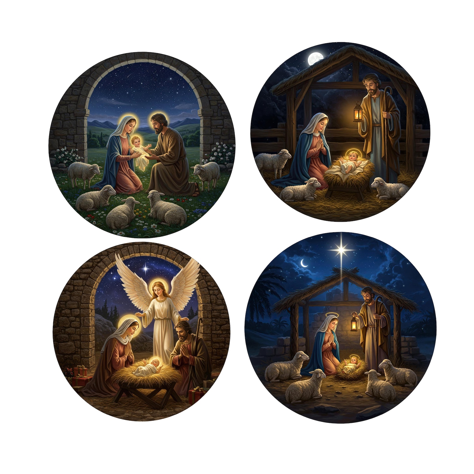 50 Nativity Scene Round Cliparts, Instant Round Ornaments PNG ...