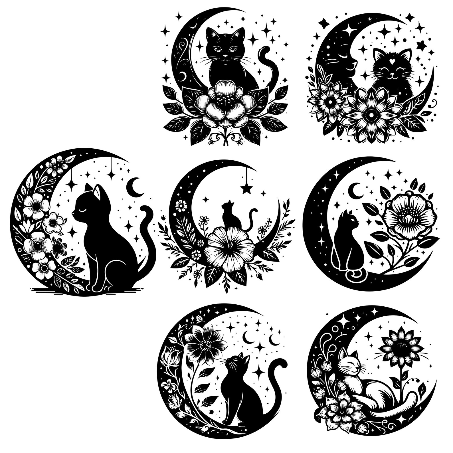 Cat and Moon Phases SVG Bundle, Cat Silhouette Svg, Cat Moon Svg, Cat ...