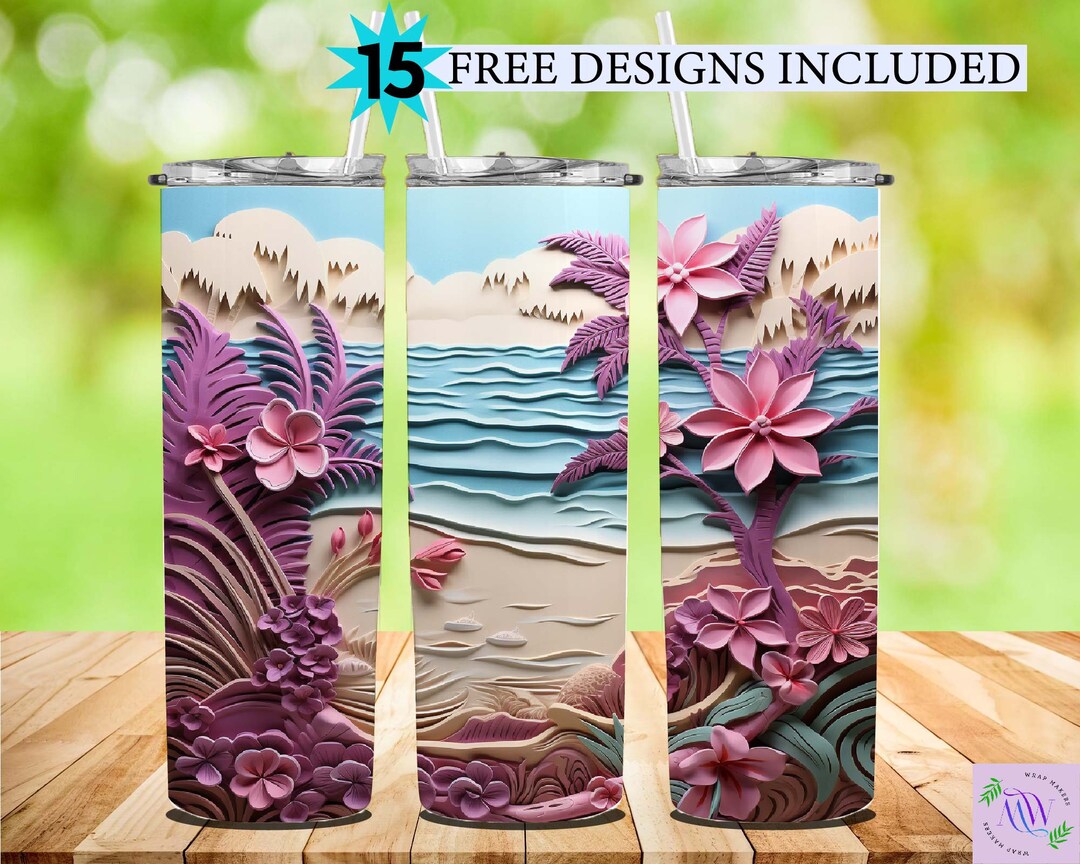 3D Carved Tropical Beach Life Palm Tree 20 Oz Skinny Tumbler ...