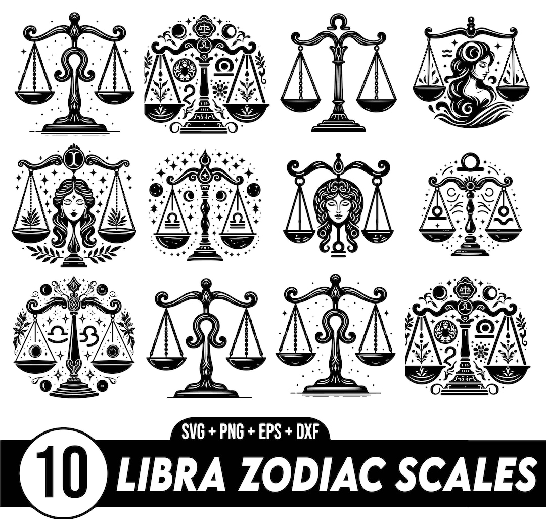Libra Zodiac Scales Svg Bundle, Vintage Style Libra Zodiac Sign Svg ...