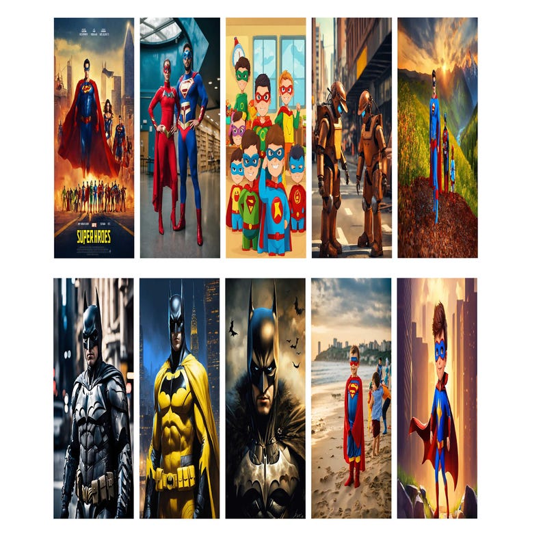 Superhero Bookmarks PNG Bundle, Superhero Printable Bookmarks, Comics ...