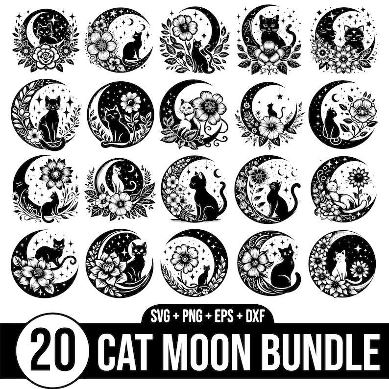 Cat and Moon Phases SVG Bundle, Cat Silhouette Svg, Cat Moon Svg, Cat ...