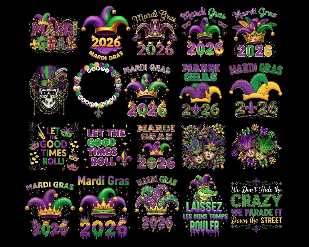 Mardi Gras 2026 Png Bundle, Fat Tuesday Family Png, Preppy Mardi Gras ...