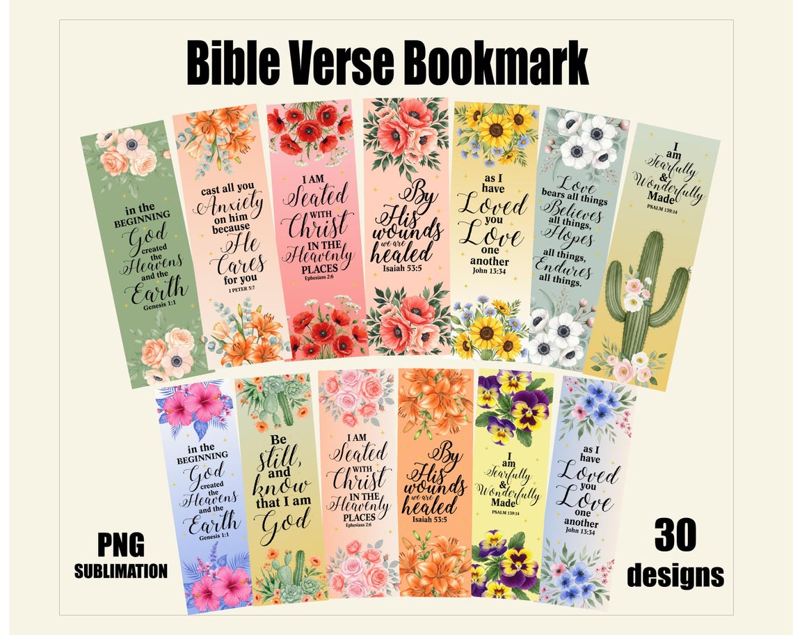 30 Bible Verse Bookmark Bundle, Inspirational Bookmark, Christian Png ...