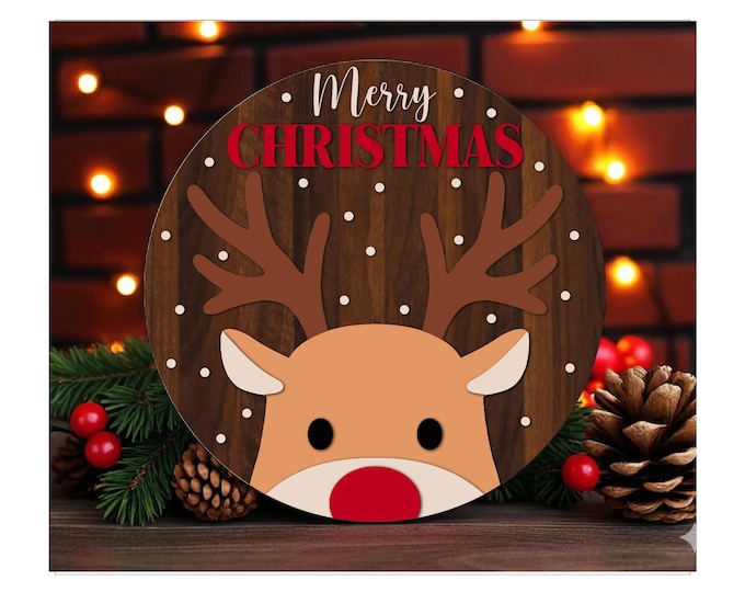 Santa Reindeer Merry Christmas Sign SVG: Christmas Door Hanger Laser ...