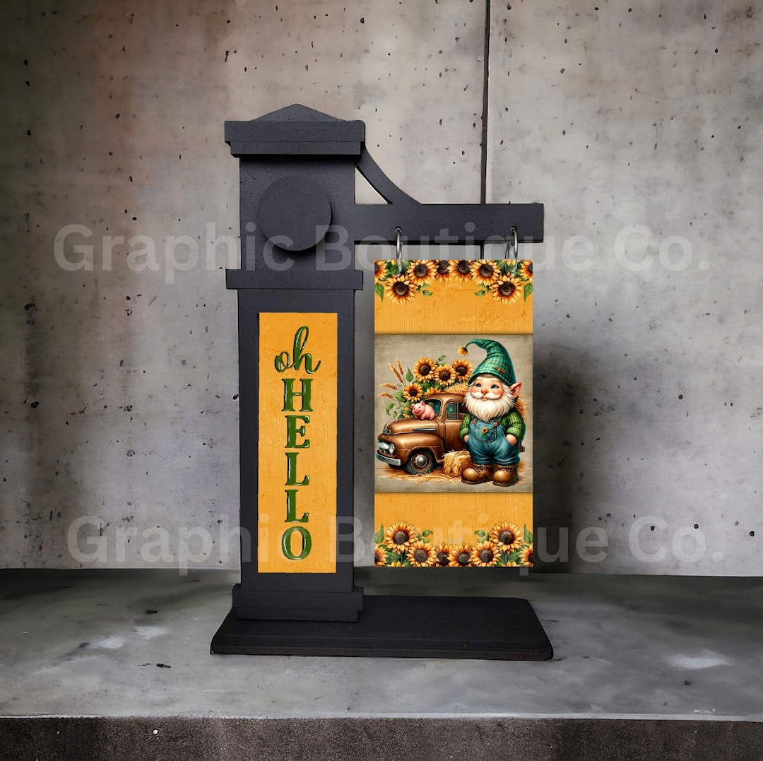 Oh Hello, Welcome Sign, Gnomes, Sunflowers, Interchangeable Wood Sign ...