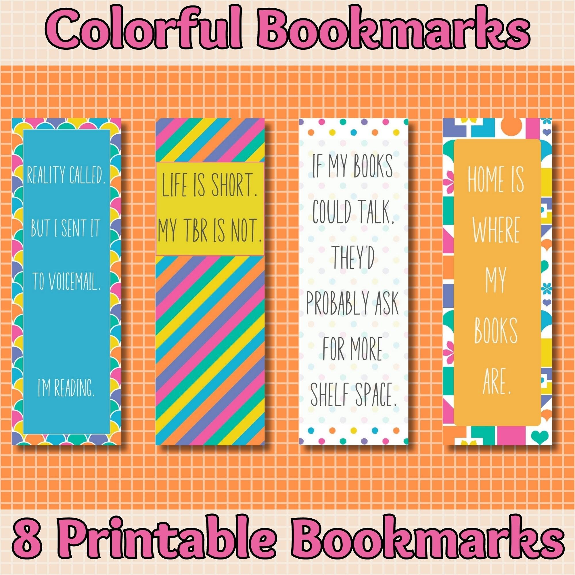 8 Colorful Printable Bookmarks Digital Bookmarks Instant - Etsy