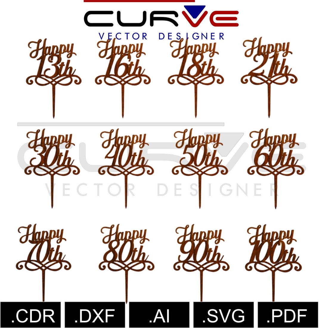 Happy Birthday, Cake Topper Vector, Cake Topper Laser Cut, Package ...