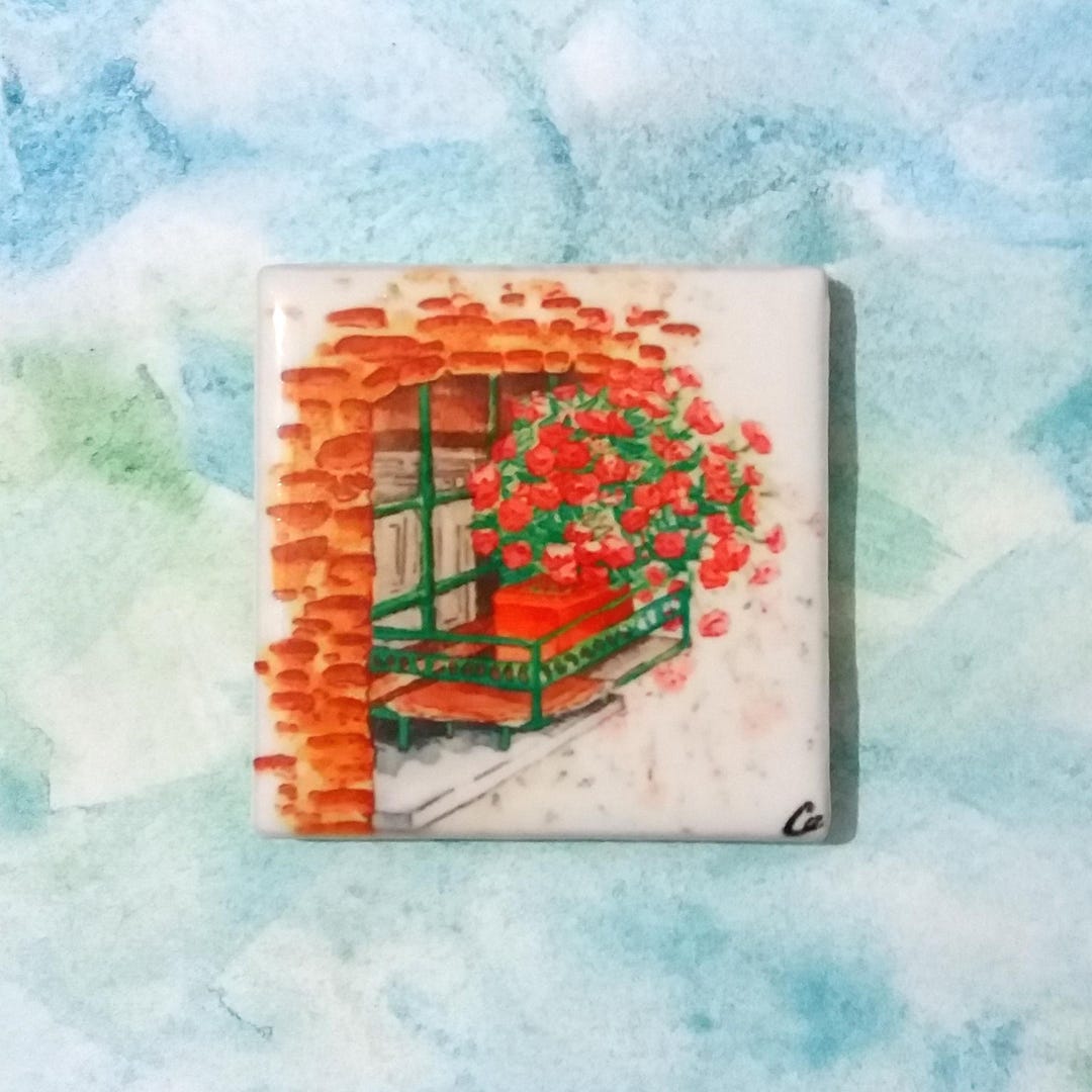 Flowers Drawing Illustrated Ceramic Tile Magnet - Etsy