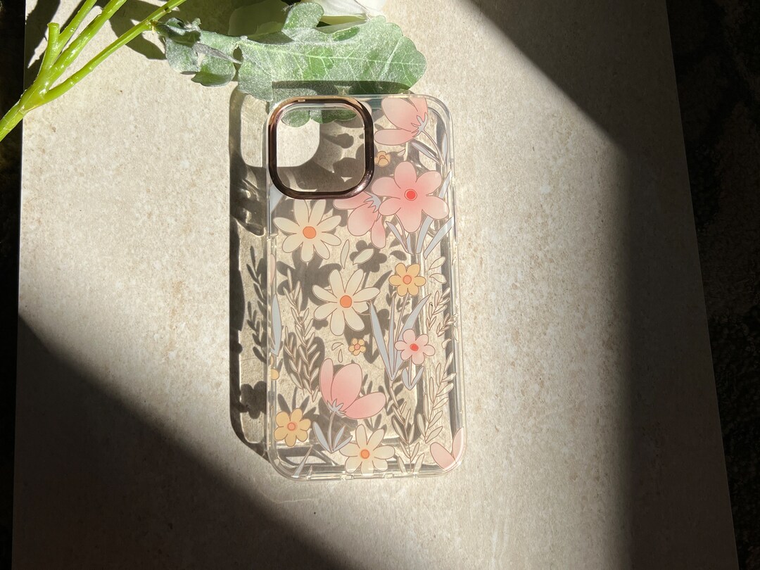 Pink Floral Transparent Acrylic Phone Case for iPhone Case iPhone 15 14 ...