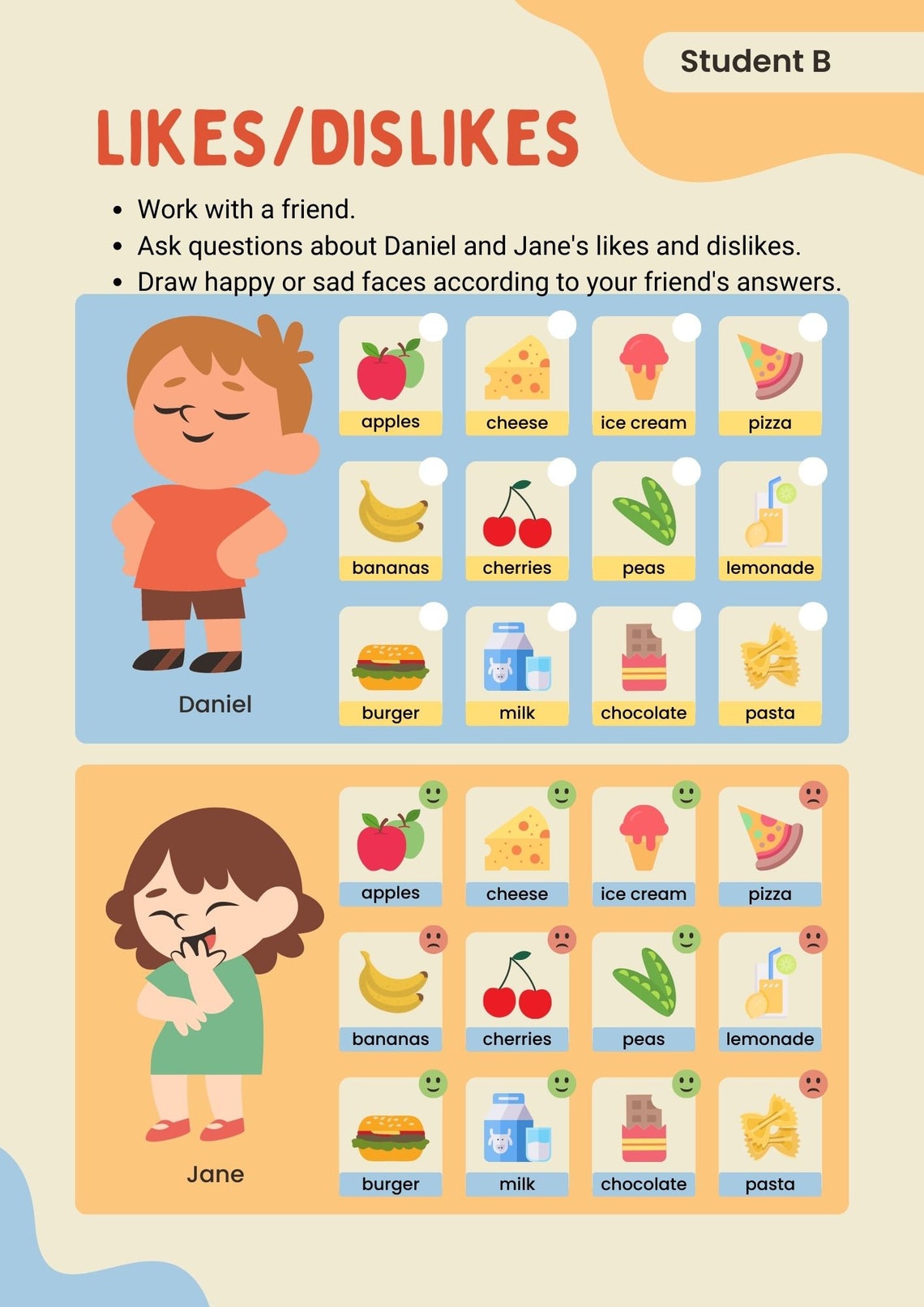 Colorful Illustrative Likes and Dislikes Information Gap English ...