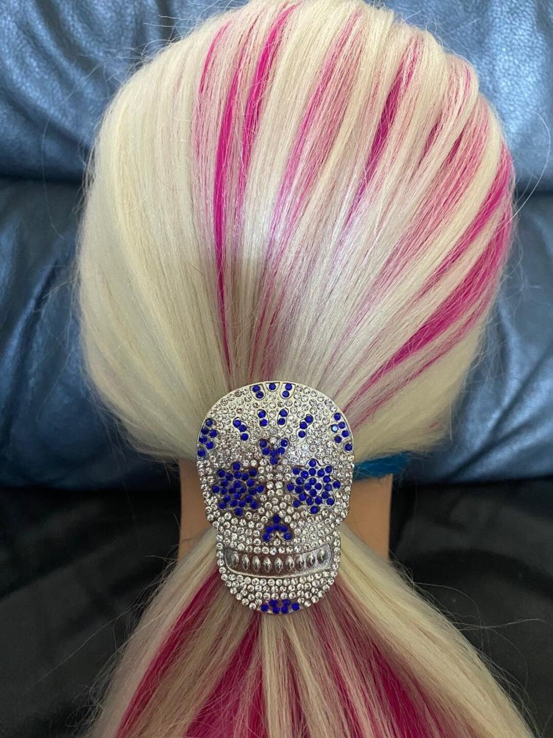 New Electric Blue Sugar Skull Bling Hair Tie by Julie the Best - Etsy