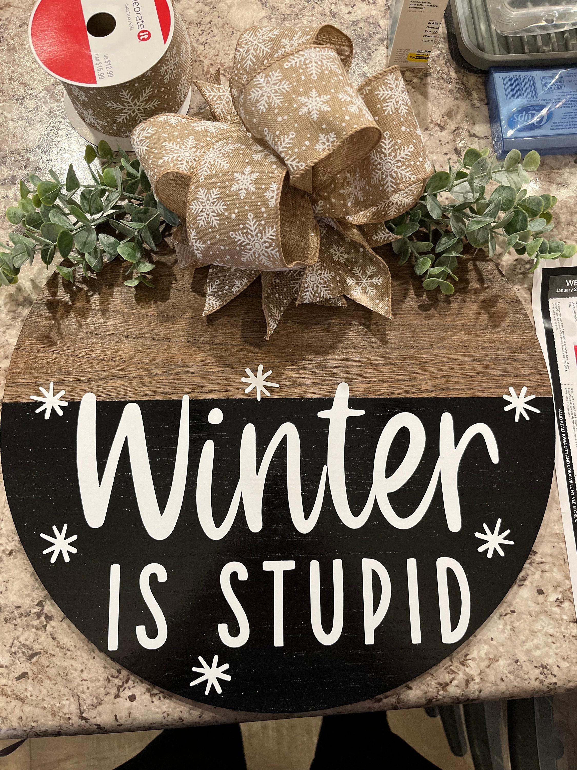 Winter is Stupid Funny Door Sign | Front Door Wooden Decor - Etsy