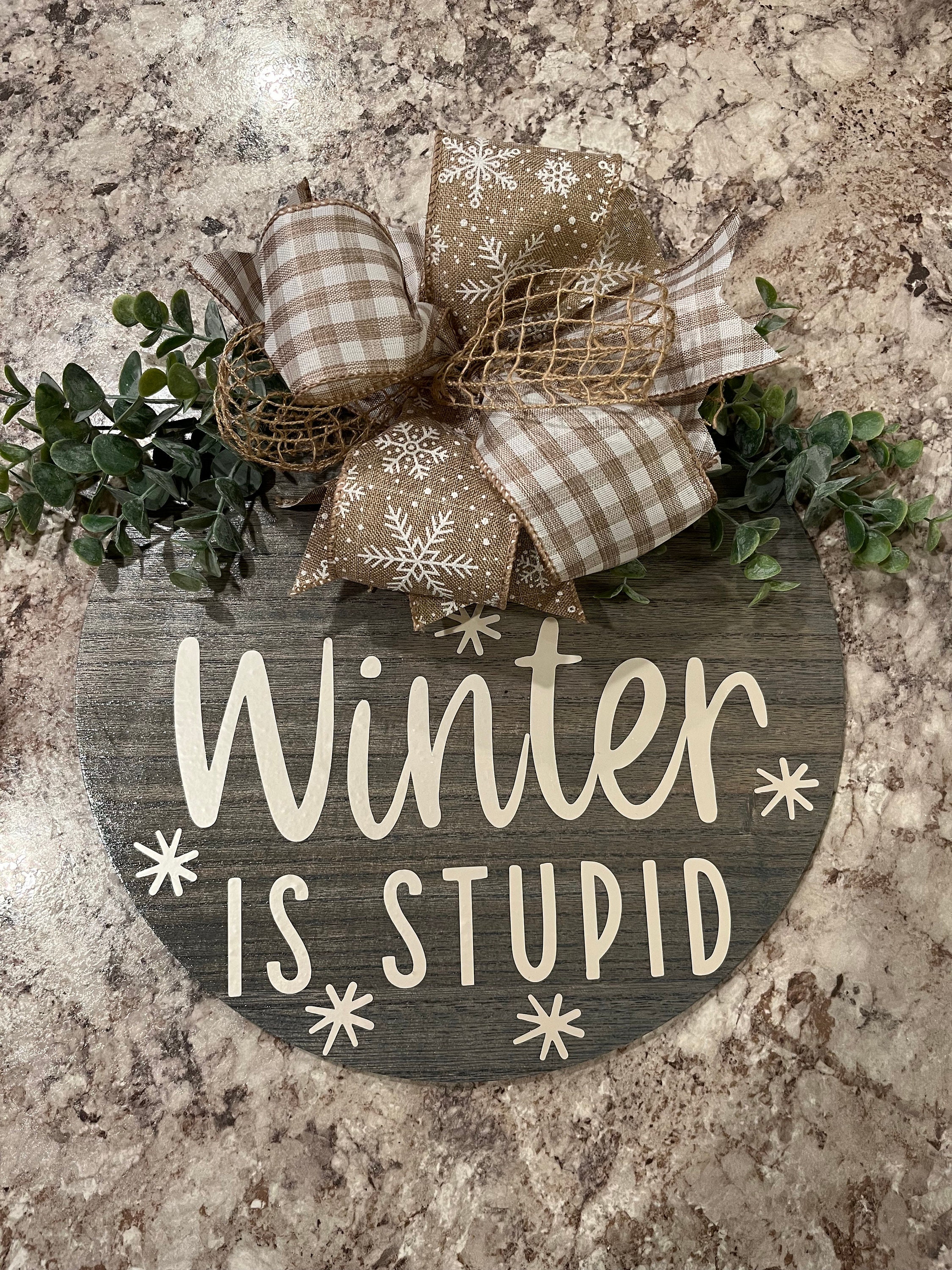 Winter is Stupid Funny Door Sign | Front Door Wooden Decor - Etsy