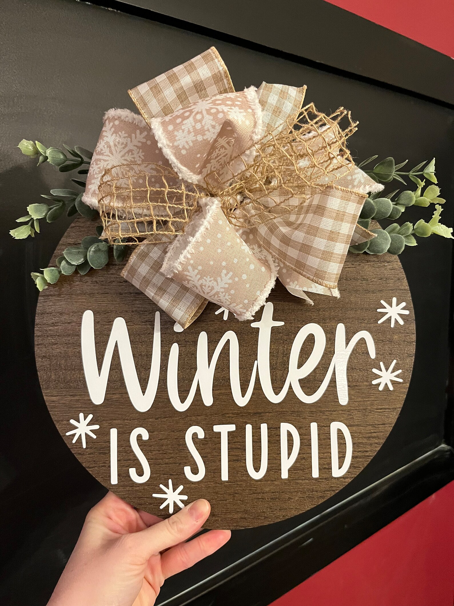 Winter is Stupid Funny Door Sign | Front Door Wooden Decor - Etsy