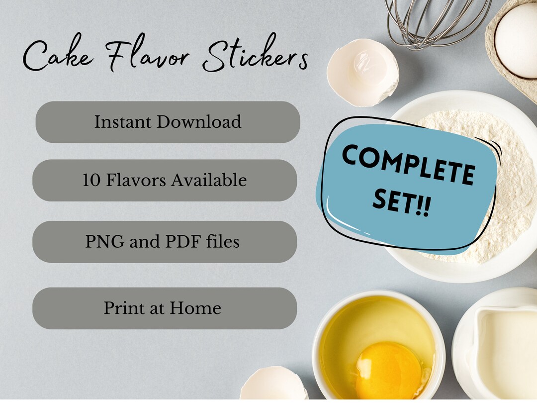 Printable Cake Flavor Stickers Set of 10 Flavors Bakery Business Labels ...