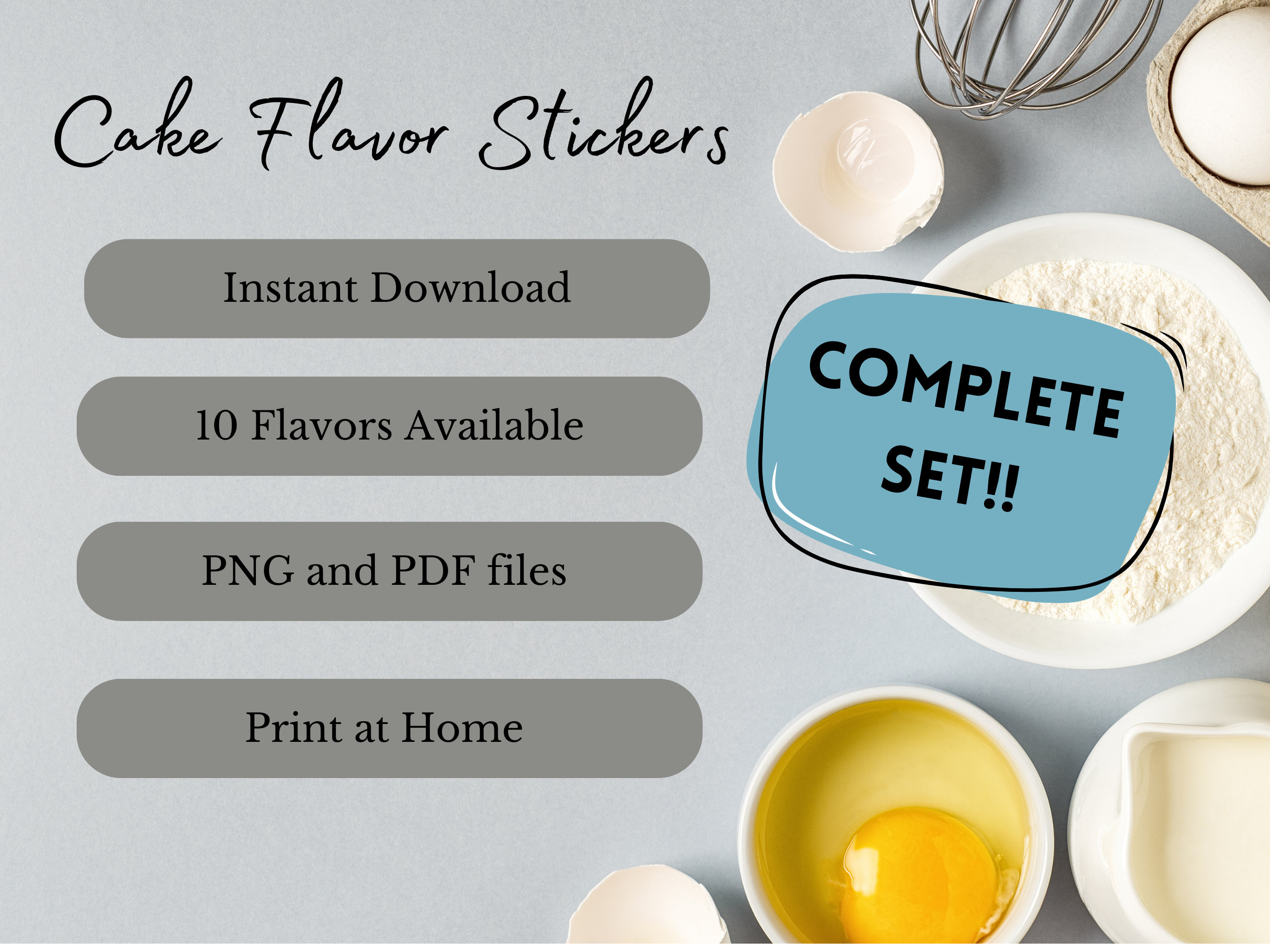 Printable Cake Flavor Stickers Set of 10 Flavors Bakery Business Labels ...