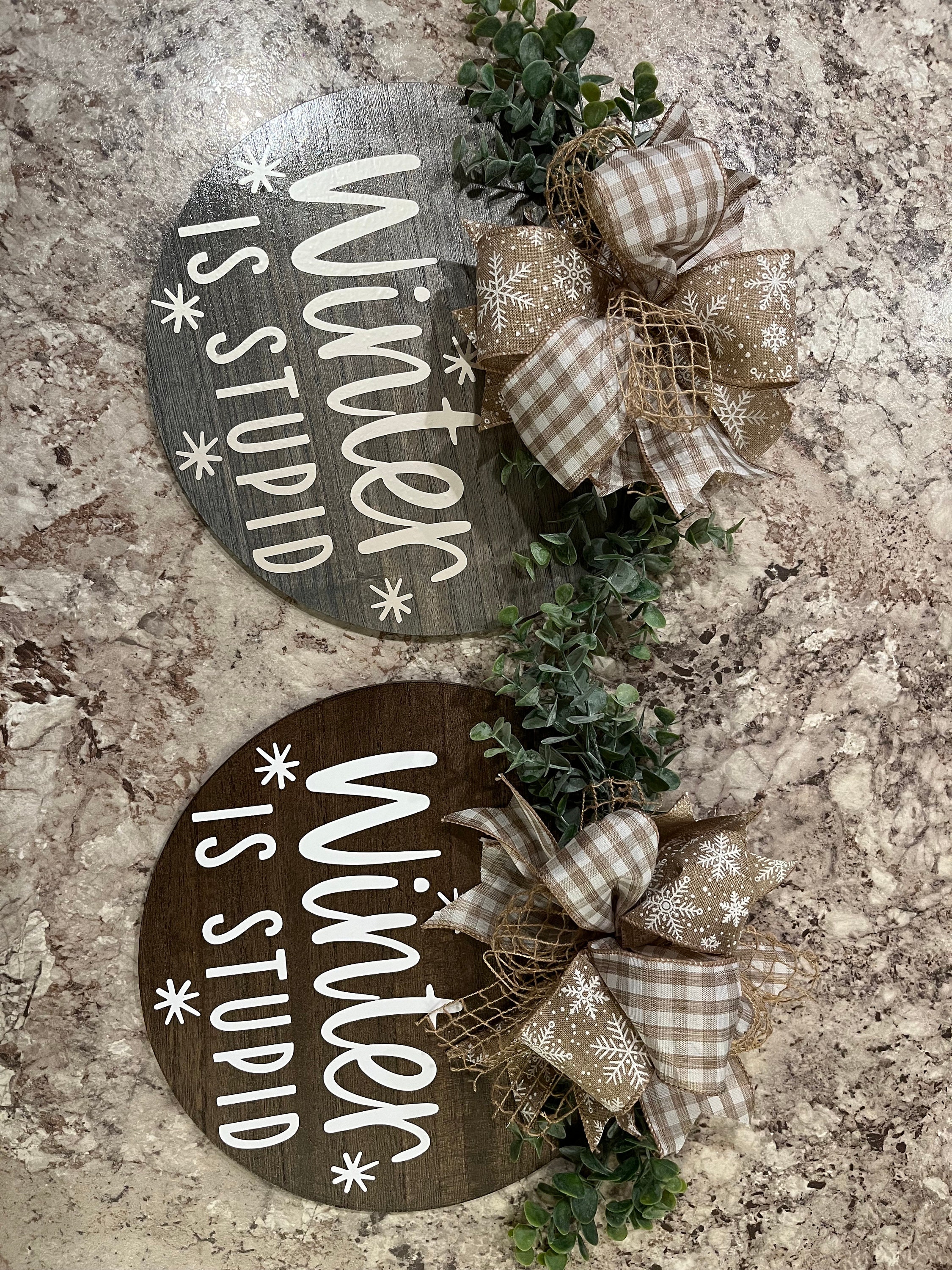 Winter is Stupid Funny Door Sign | Front Door Wooden Decor - Etsy