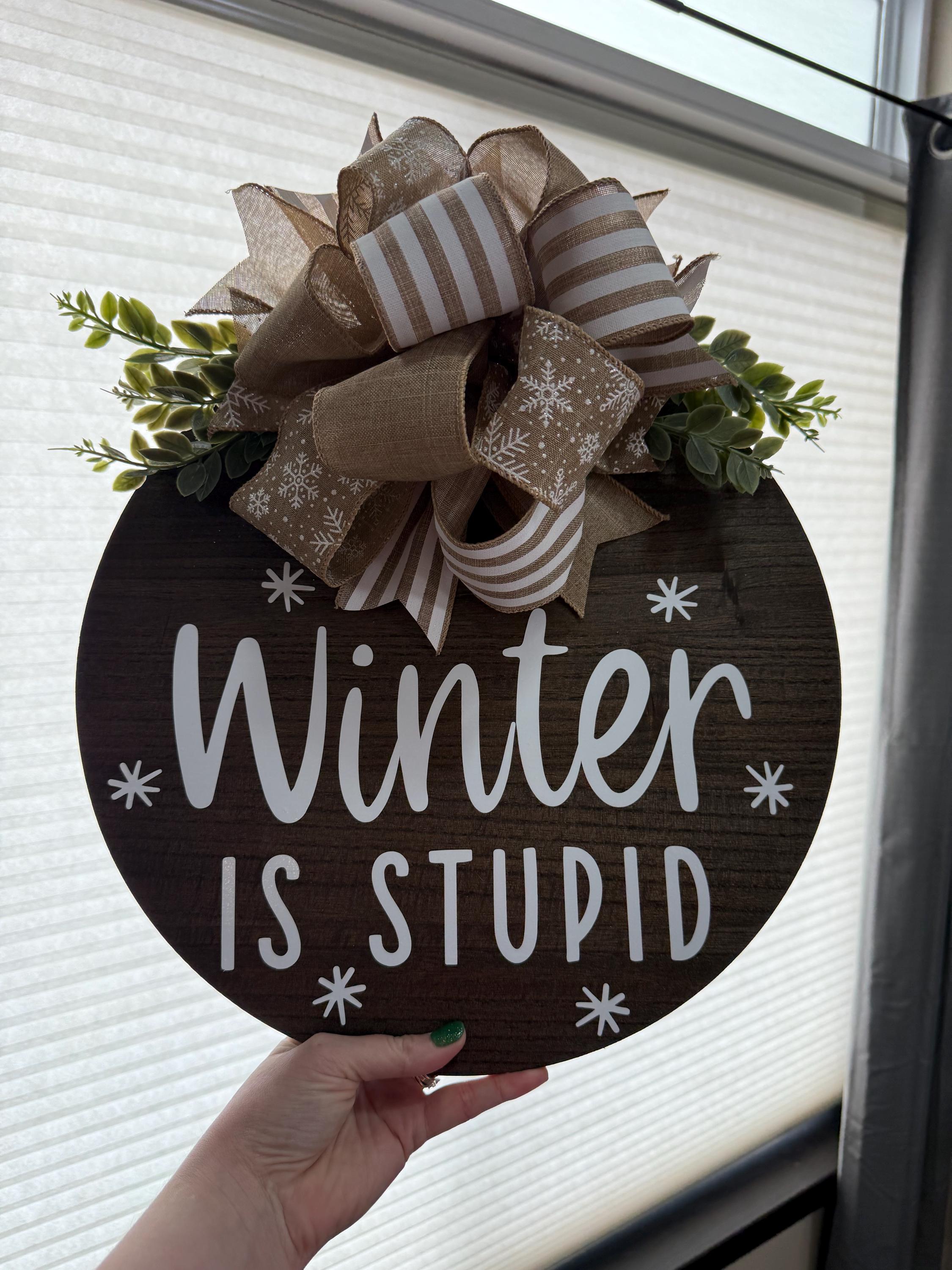 Winter is Stupid Funny Door Sign | Front Door Wooden Decor - Etsy