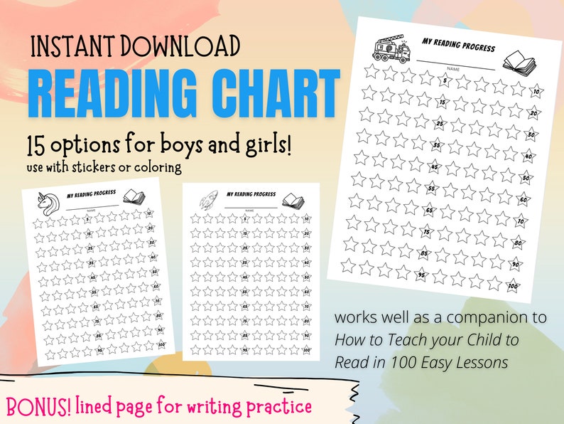 Reading Chart Instant Download • 16 Pages Included • 100 Lessons or ...