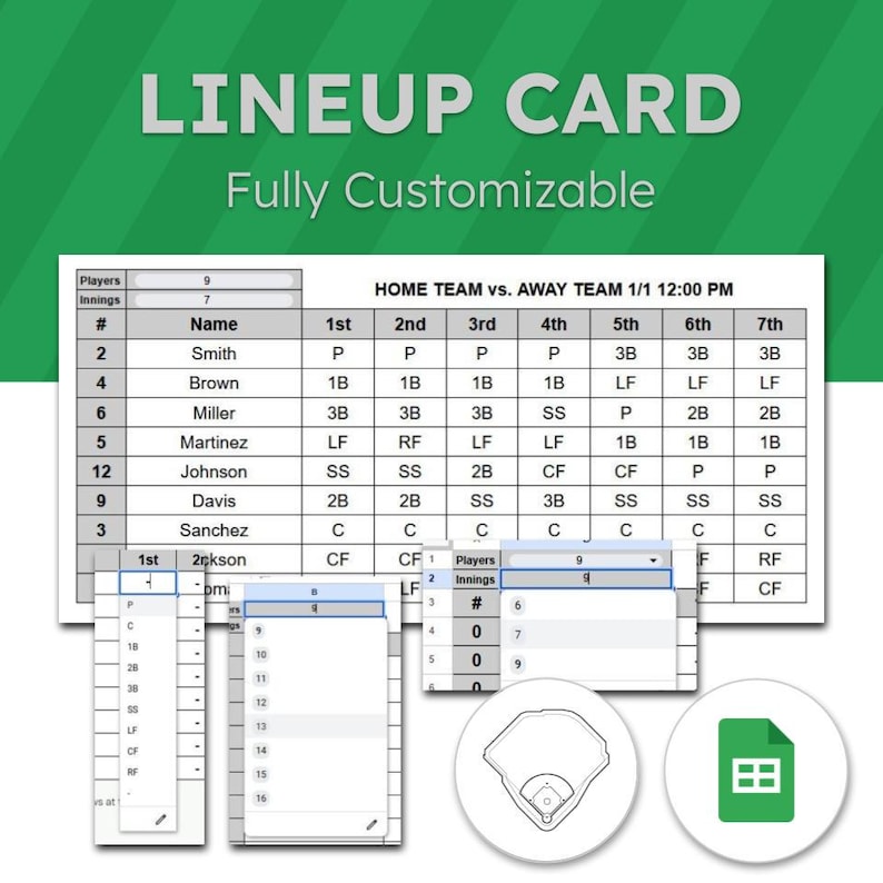 Editable Baseball Lineup Card | Google Sheets Template for Coaches ...