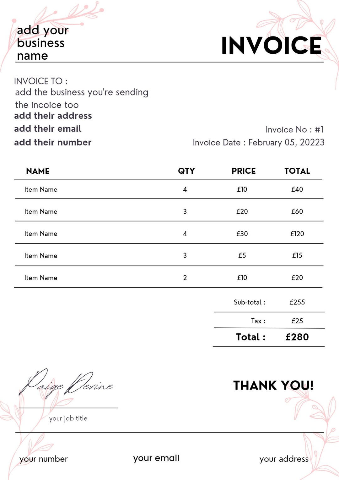 Digital/printable Business Invoice for Business Owners - Etsy