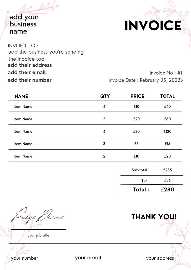 Digital/printable Business Invoice for Business Owners - Etsy Digital/printable Business Invoice for Business Owners - Etsy