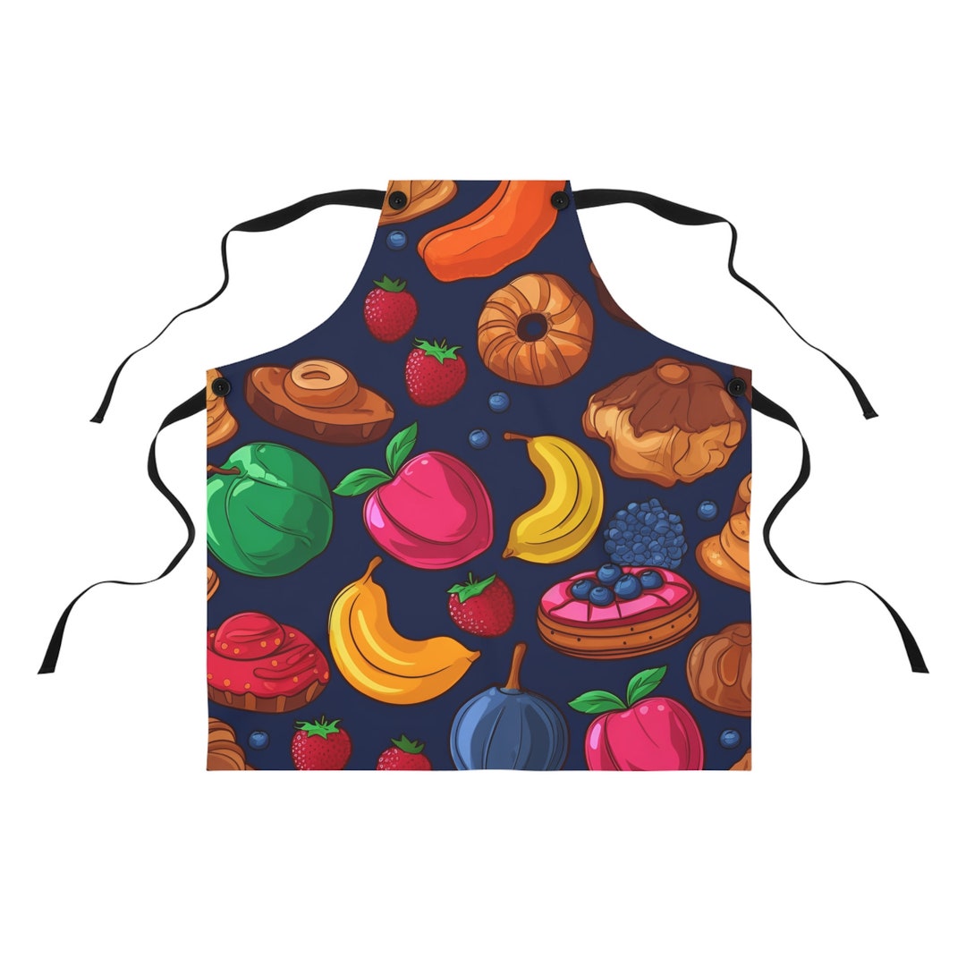 Apron (AOP), Kitchen Apron, Cute Apron With Fruits and Croissants, a ...