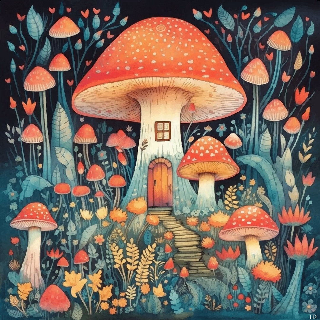 Mushroom Forest Cottage Core Art Print | Trippy Mushroom Art | Magical ...