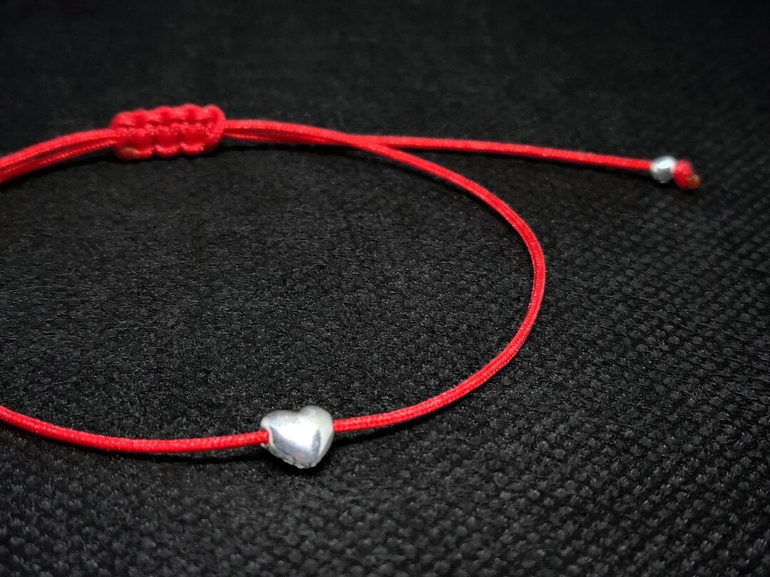 Sterling Silver Heart Bead Nylon String Bracelet - Etsy