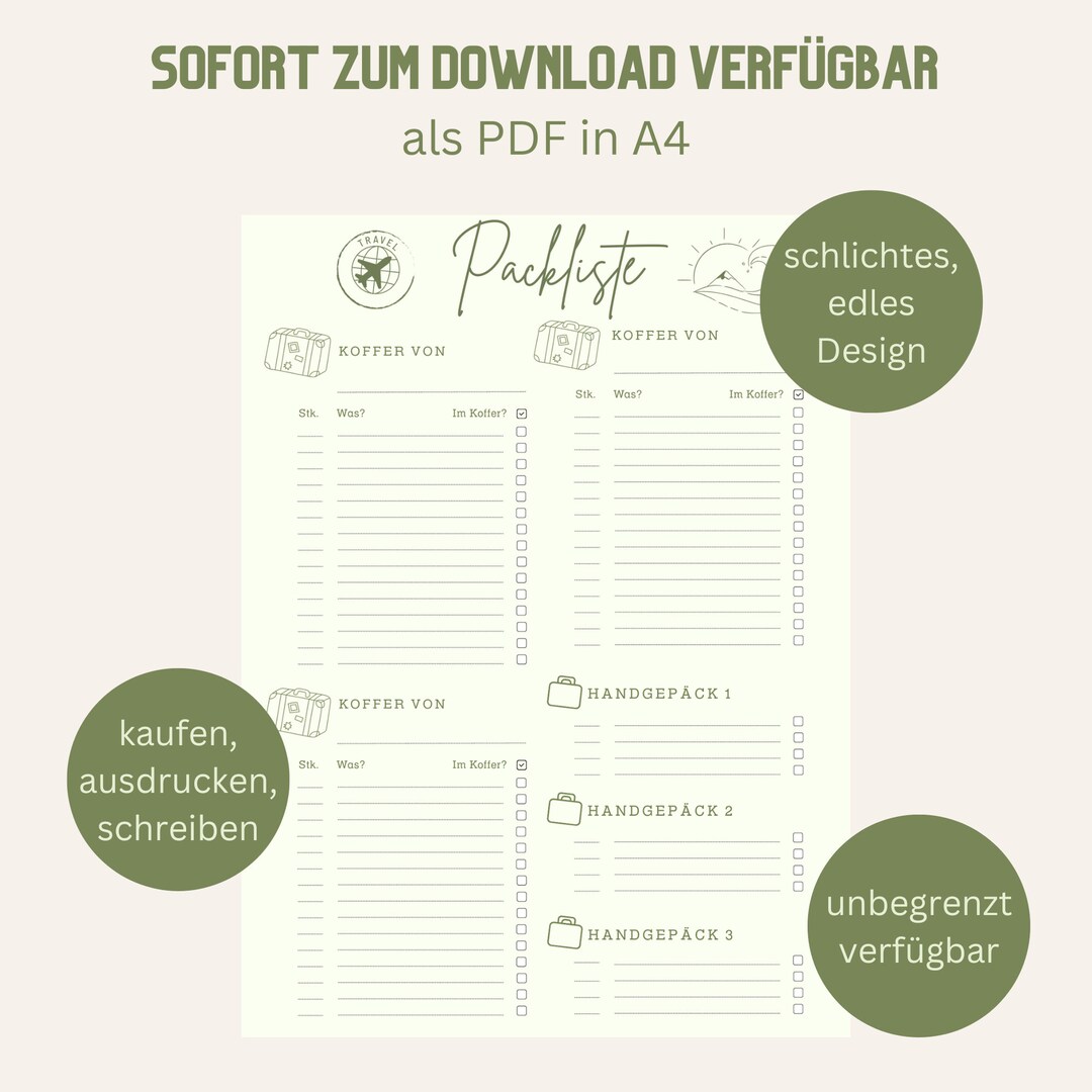 Packing List DIN A4 Help With Packing for Families in German Family ...