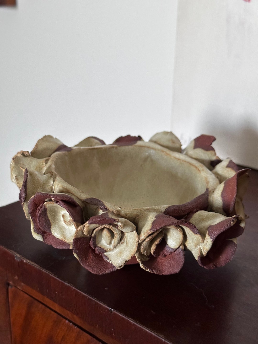 Handmade Pinch Pot Adorned With Hand Built Ceramic Roses, Antique Cream ...