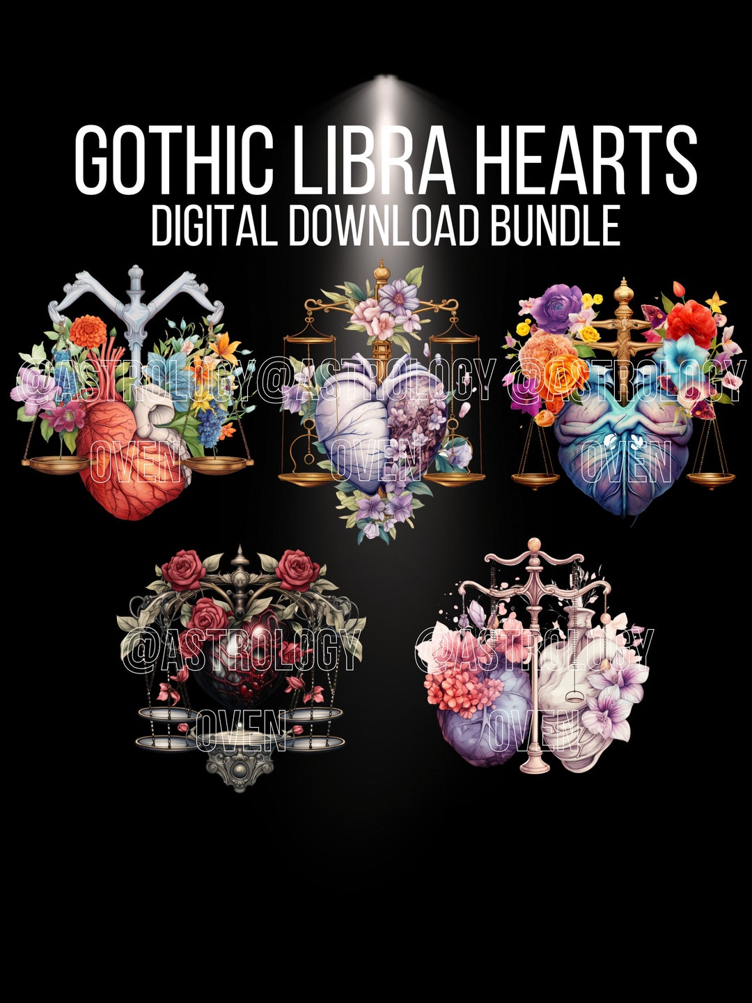 Libra Gothic Cottagecore Hearts PNG Set digital Download - Etsy