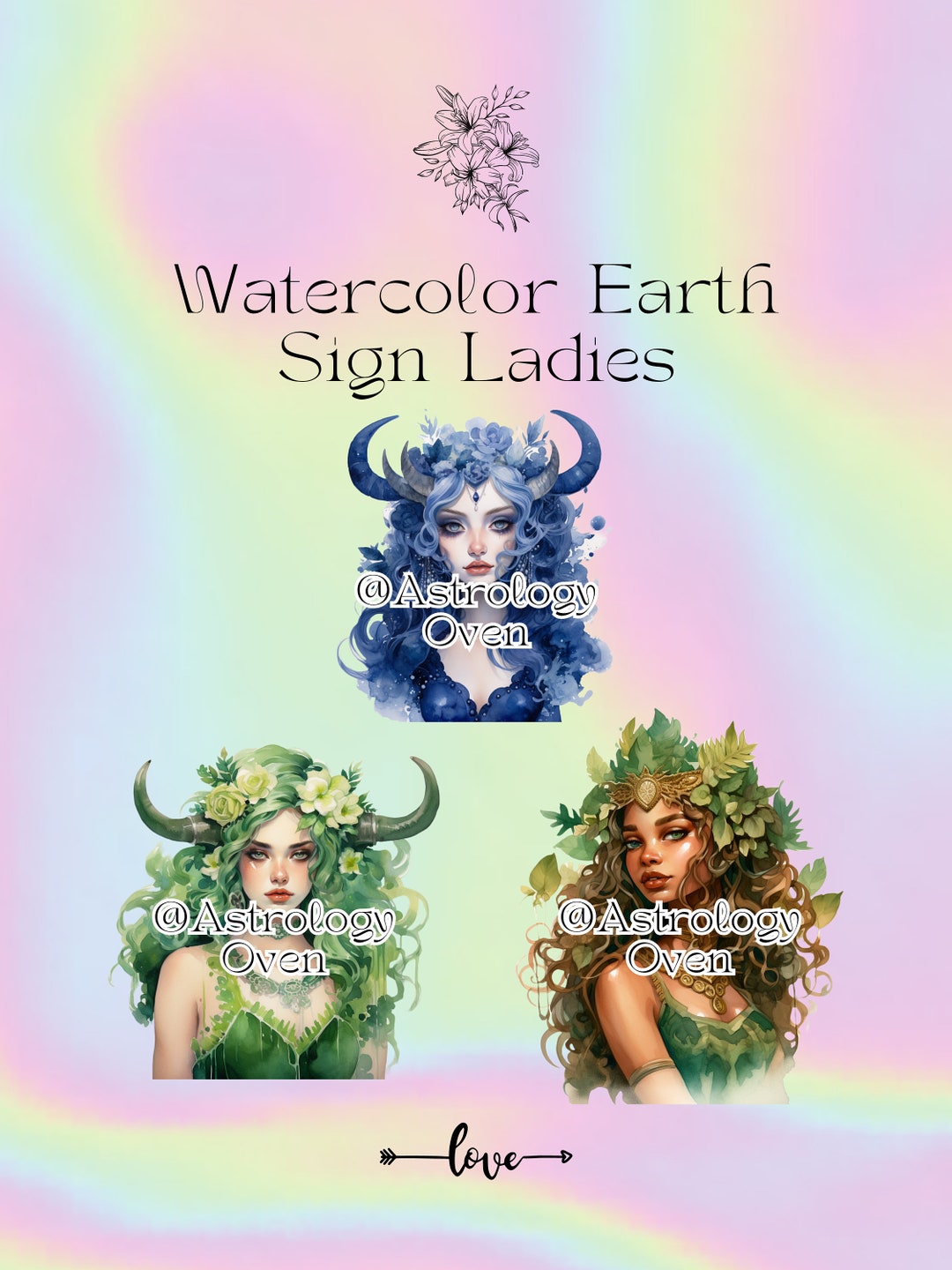Watercolor Woman Earth Sign Zodiac PNG Digital Art: digital - Etsy