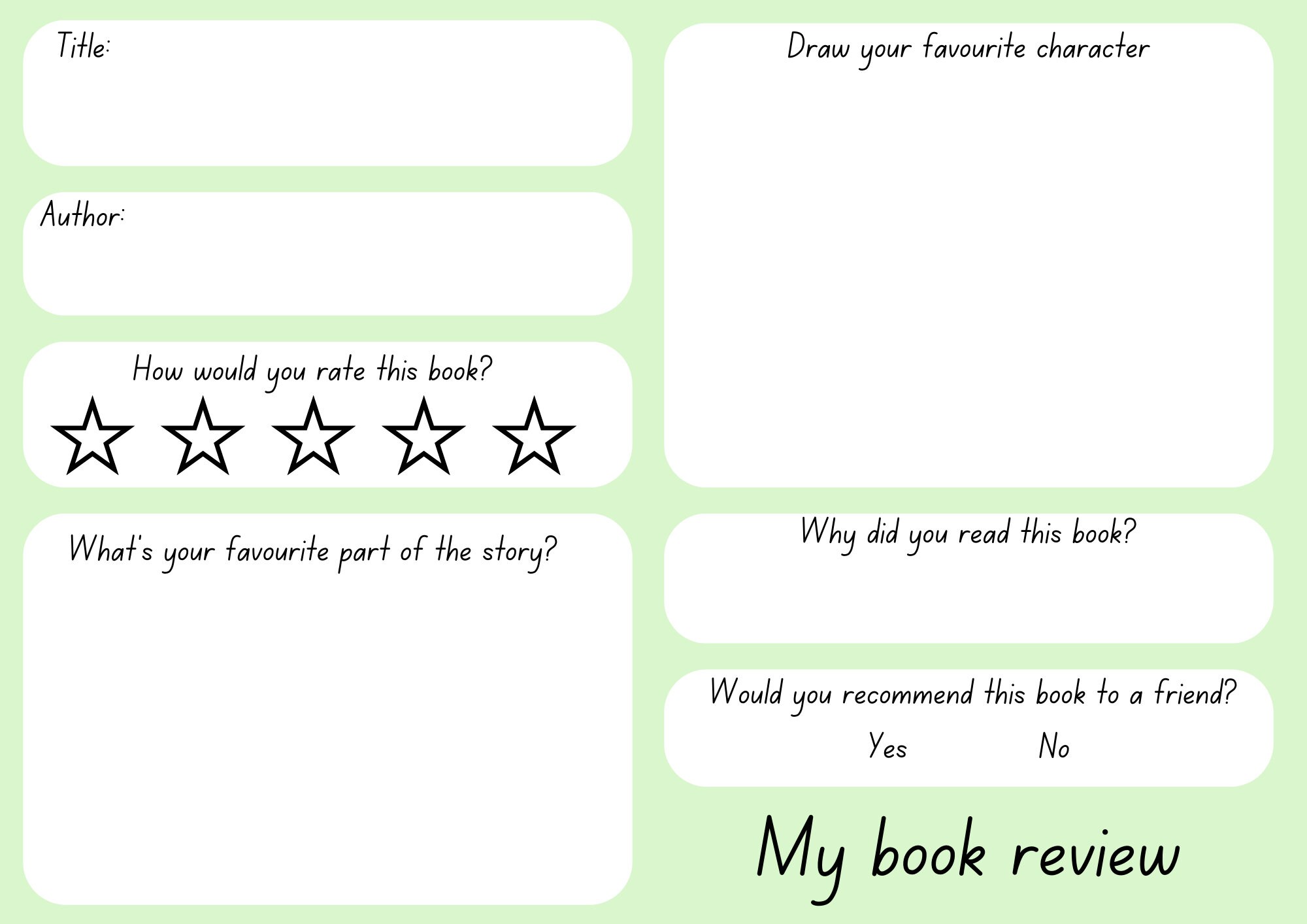 Book Reviews Templates for Children - Etsy
