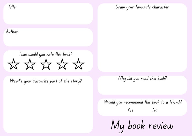 Book Reviews Templates for Children - Etsy